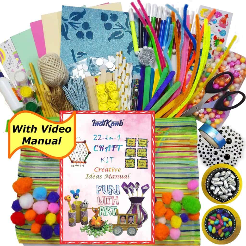 INDIKONB 22 in 1 Art and Craft Kit for Girls and Boys with Crafts ...